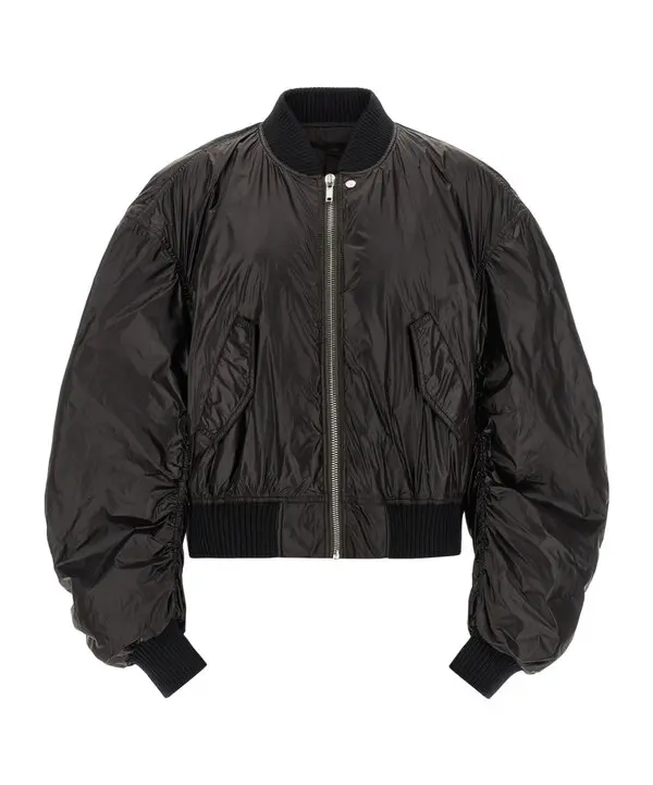 Rick Owens Cropped Padded Bomber Jacket With Pleated Sleeves - Black