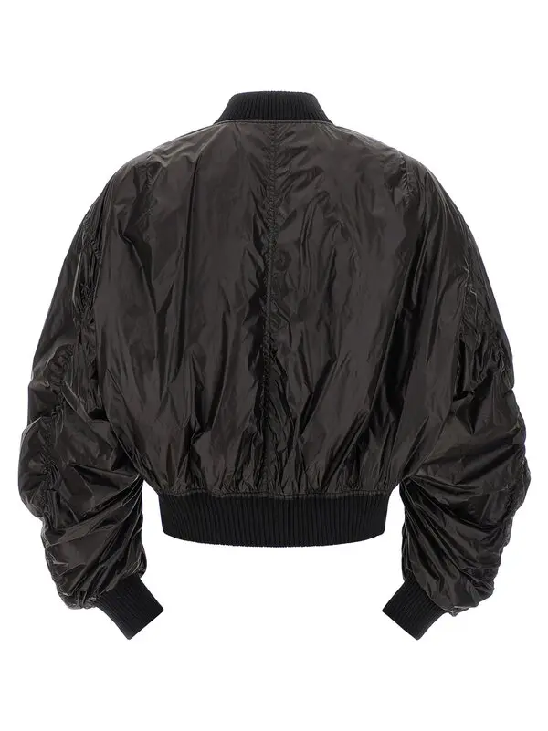 Rick Owens Cropped Padded Bomber Jacket With Pleated Sleeves - Black