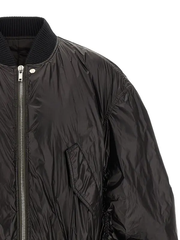 Rick Owens Cropped Padded Bomber Jacket With Pleated Sleeves - Black