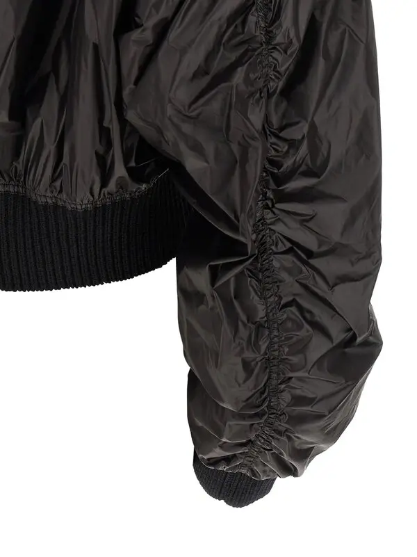 Rick Owens Cropped Padded Bomber Jacket With Pleated Sleeves - Black