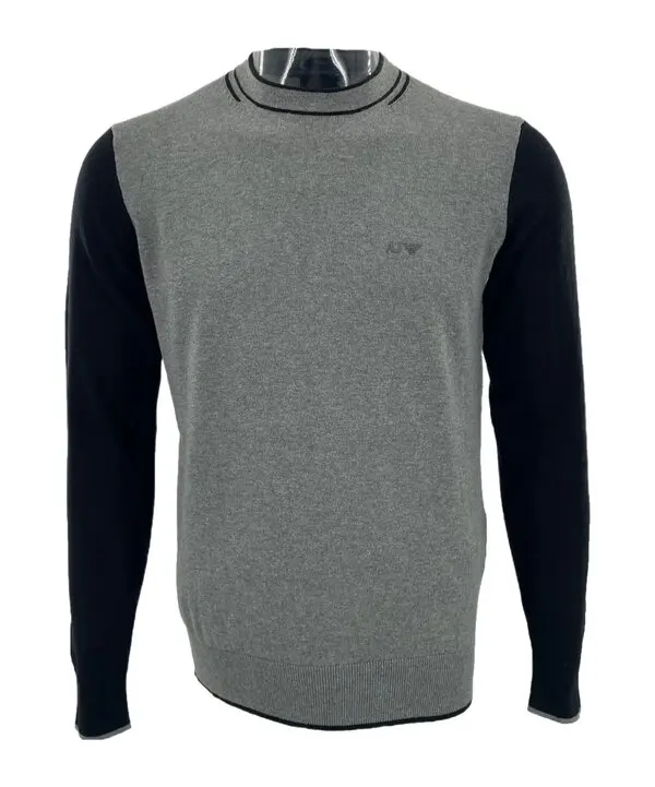 Emporio Armani Long Sleeve Sweater With Contrasting Sleeves And Logo Detail - Gray