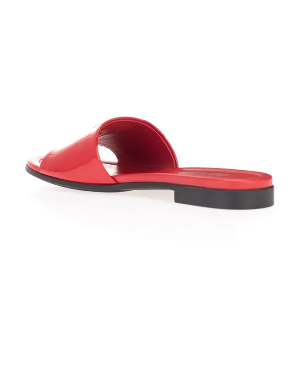 Prada Glossed Flat Bottom Logo Sandals - Red