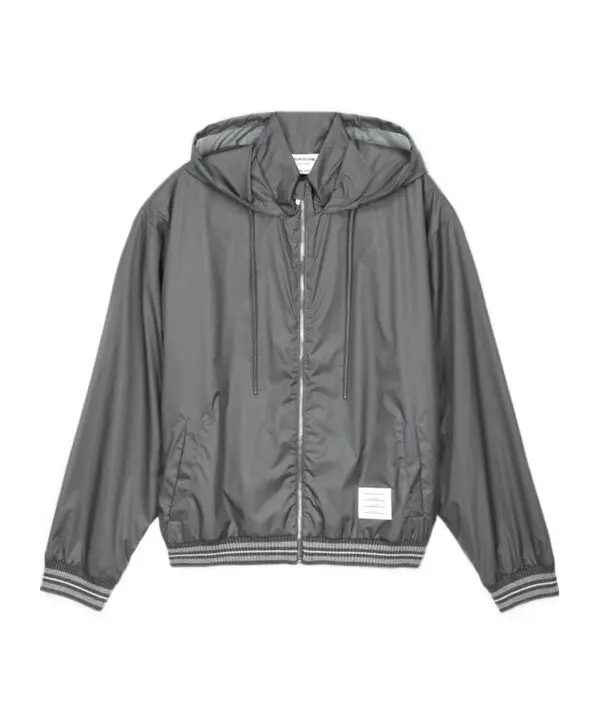 Thom Browne Ripstop Lightweight Jacket With Rwb Stripes And Logo Patch - Silver