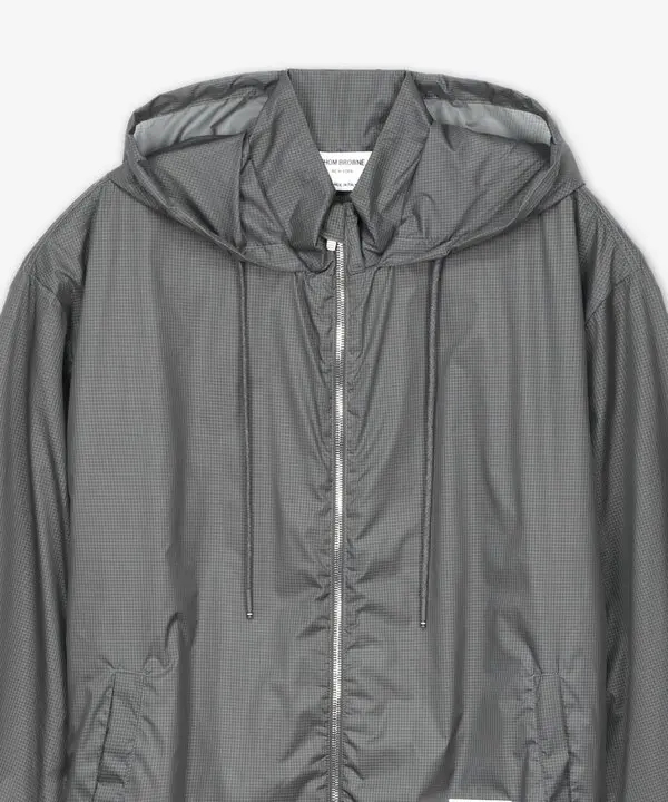 Thom Browne Ripstop Lightweight Jacket With Rwb Stripes And Logo Patch - Silver