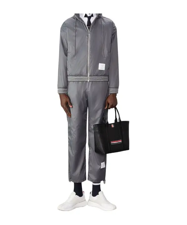 Thom Browne Ripstop Lightweight Jacket With Rwb Stripes And Logo Patch - Silver