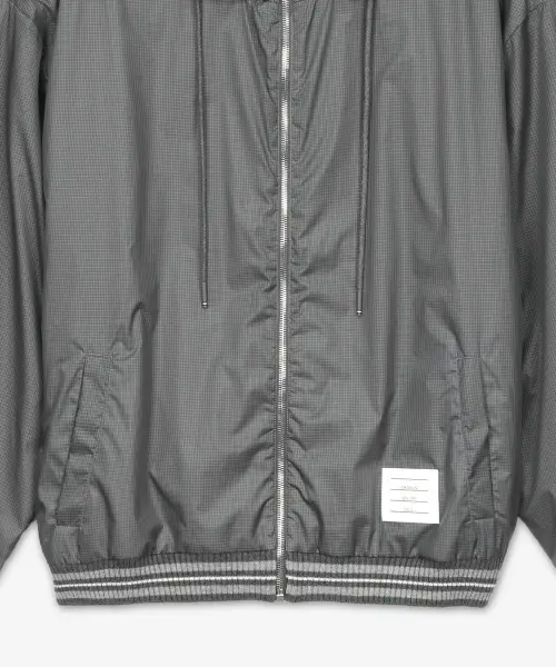 Thom Browne Ripstop Lightweight Jacket With Rwb Stripes And Logo Patch - Silver