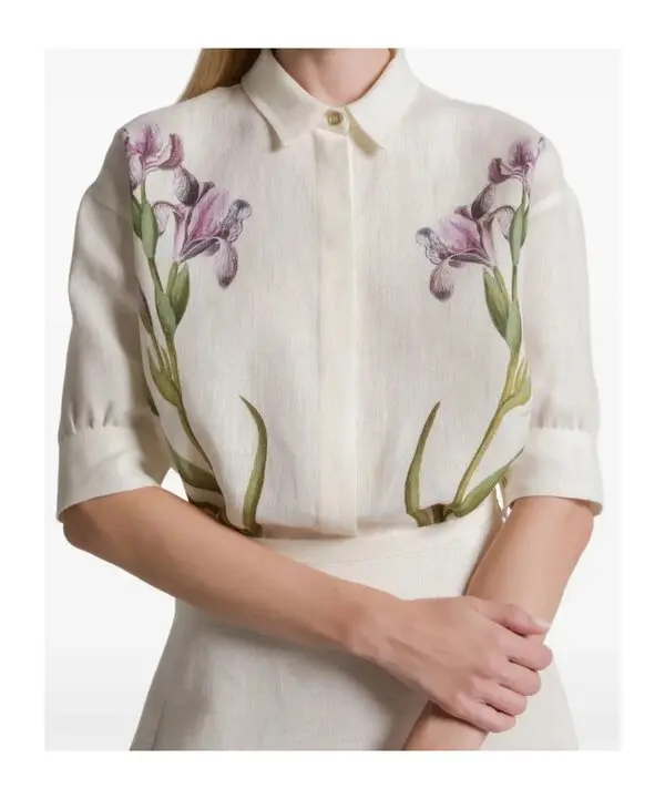 Alberta Ferretti Floral Print Linen Shirt