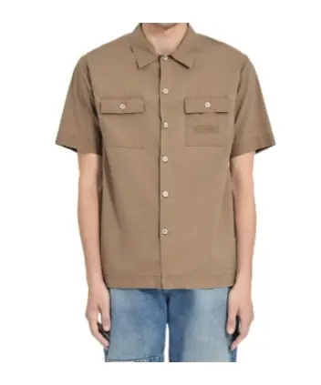 MAISON MARGIELA Logo Embroidered Short Sleeved Shirt - Light Brown