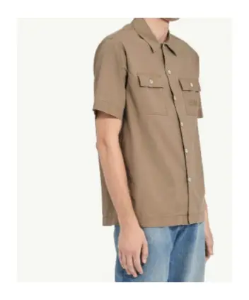 MAISON MARGIELA Logo Embroidered Short Sleeved Shirt - Light Brown