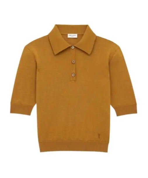 Saint Laurent Cassandre Embroidered Polo Shirt - Brown