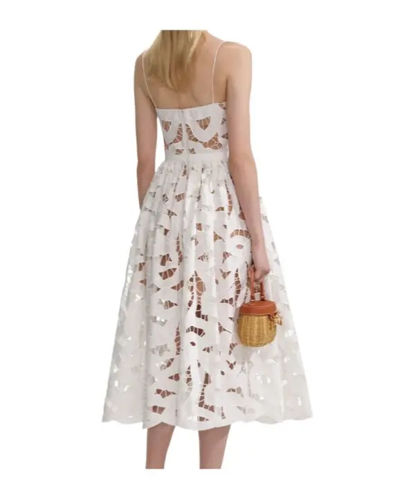 SELF-PORTRAIT Embroidered Midi Dress With Bow Waistband