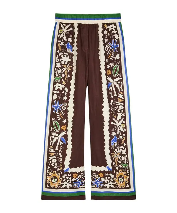 ALEMAIS Elasticated Waistband Printed Wide-leg Trousers - Red