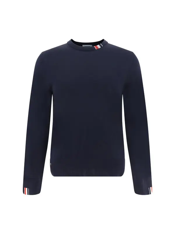 Thom Browne Crewneck Jumper With Signature Striped Detail - Navy Blue