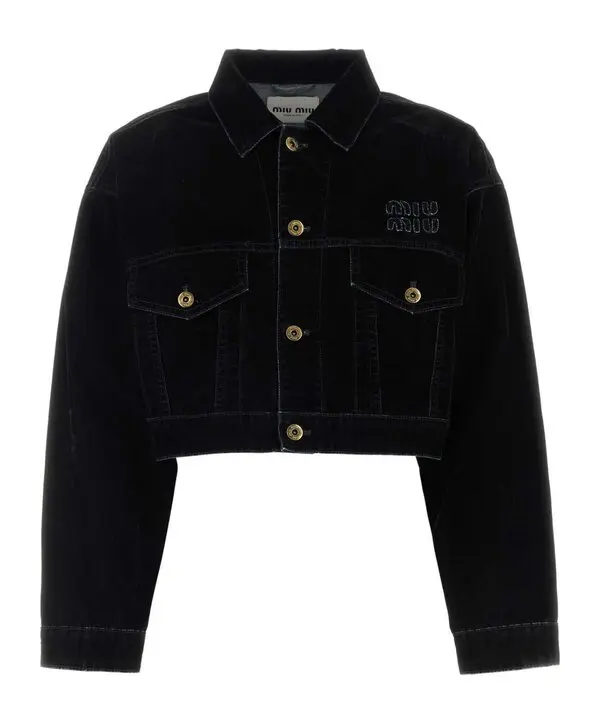 Miu Miu Cropped Velvet Jacket With Logo Detail