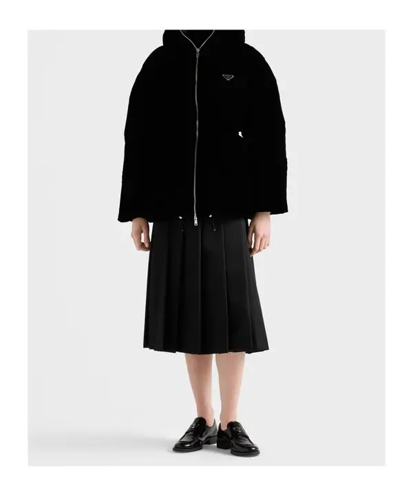 Prada Velvet Down Jacket With Drawstring Hem And Hood - Black