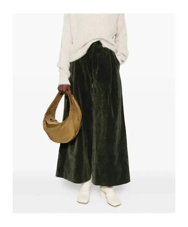 UMA WANG Velvet Texture Pleated Front Wide Leg Slacks - Green