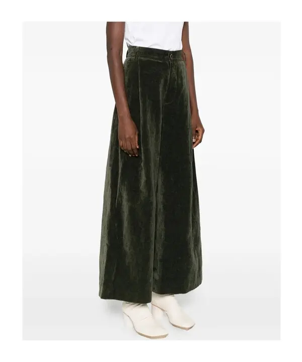 UMA WANG Velvet Texture Pleated Front Wide Leg Slacks - Green