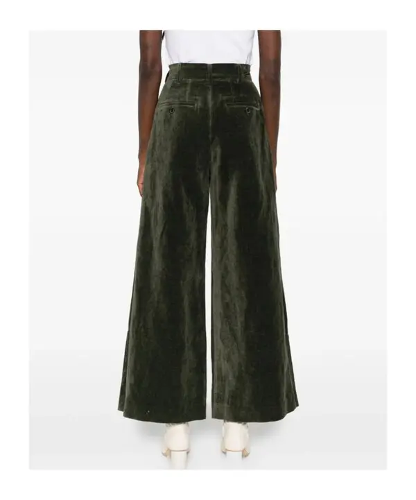 UMA WANG Velvet Texture Pleated Front Wide Leg Slacks - Green