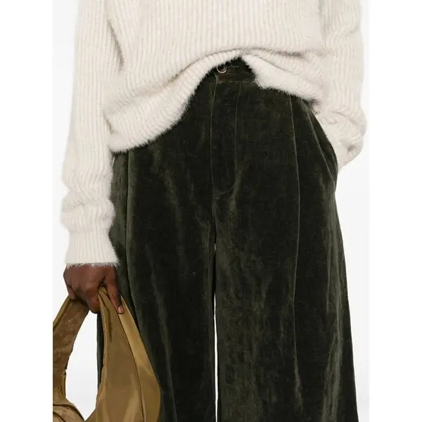 UMA WANG Velvet Texture Pleated Front Wide Leg Slacks - Green
