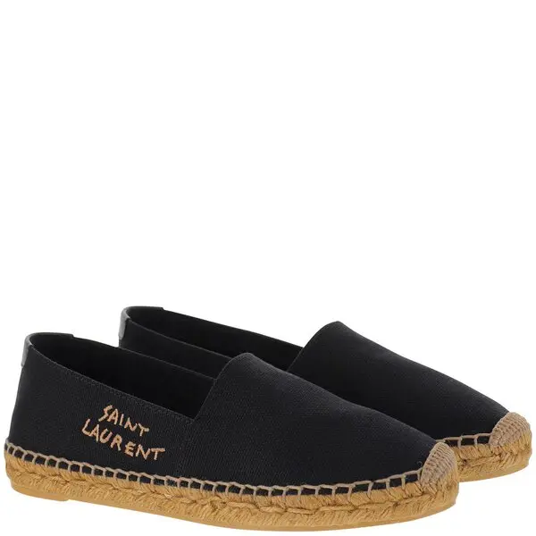 Saint Laurent Logo Embroidered Espadrilles - Black