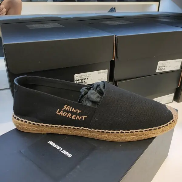 Saint Laurent Logo Embroidered Espadrilles - Black