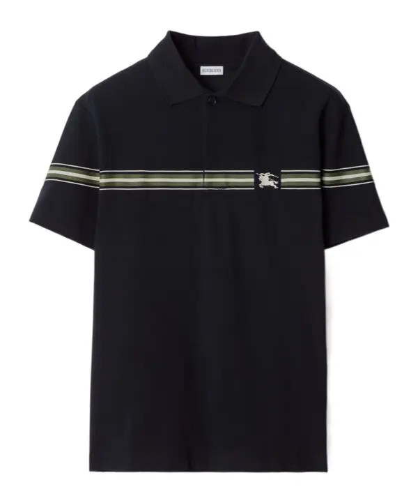 Burberry Equestrian Knight Motif Striped Polo Shirt - Indigo