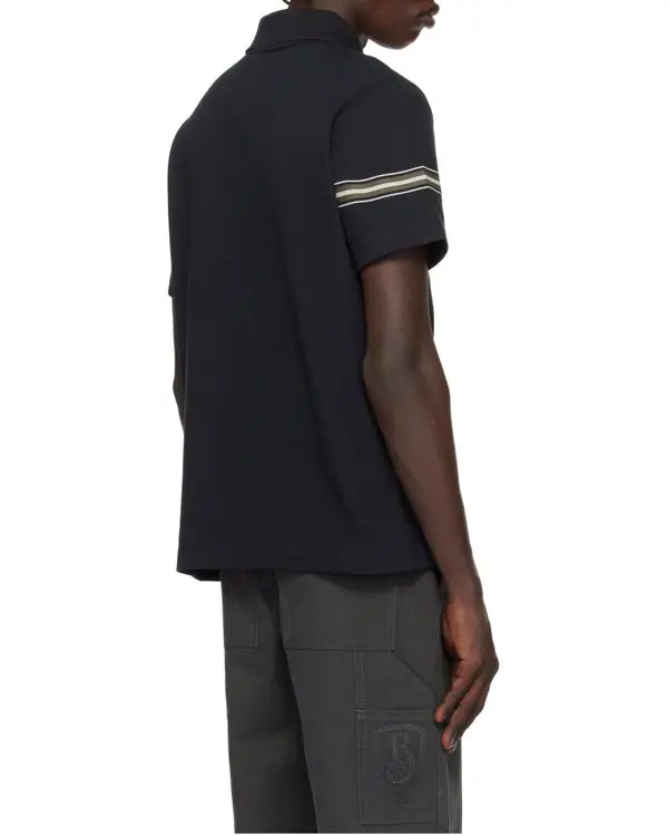 Burberry Equestrian Knight Motif Striped Polo Shirt - Indigo