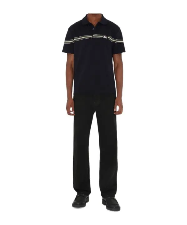 Burberry Equestrian Knight Motif Striped Polo Shirt - Indigo