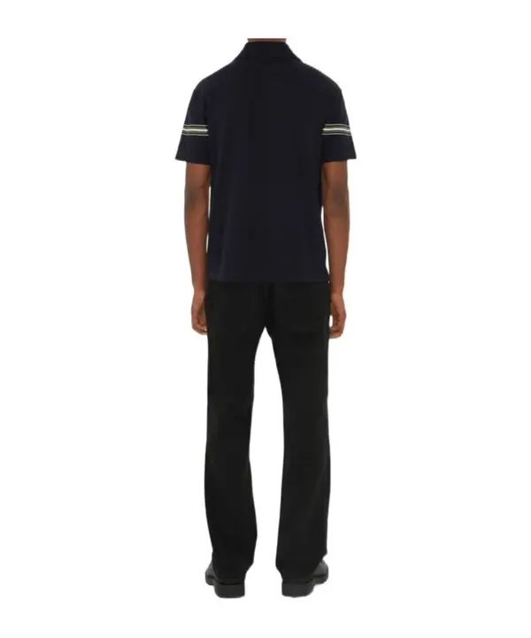 Burberry Equestrian Knight Motif Striped Polo Shirt - Indigo