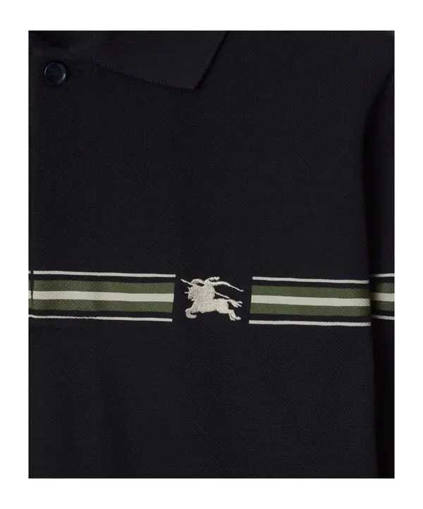 Burberry Equestrian Knight Motif Striped Polo Shirt - Indigo