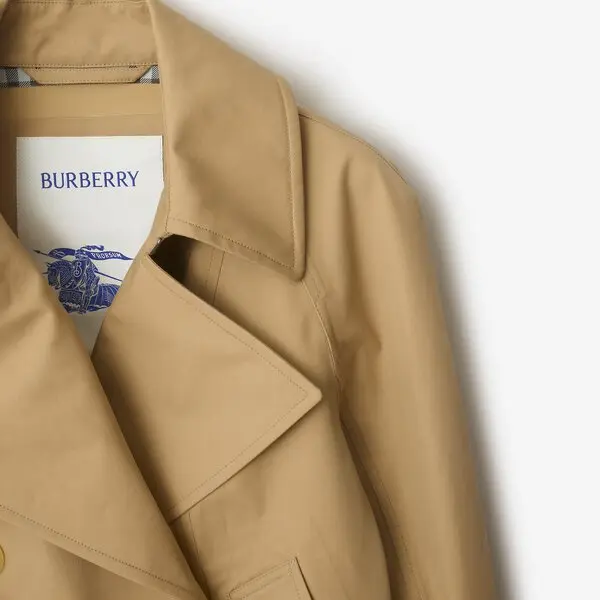 Burberry Cropped Cotton Trench Jacket With Signature Check Undercollar