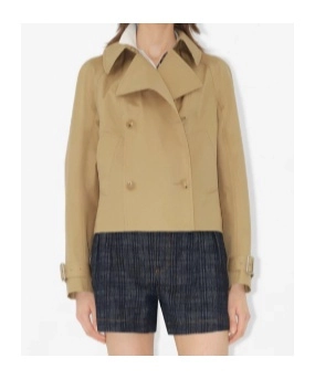 Burberry Cropped Cotton Trench Jacket With Signature Check Undercollar