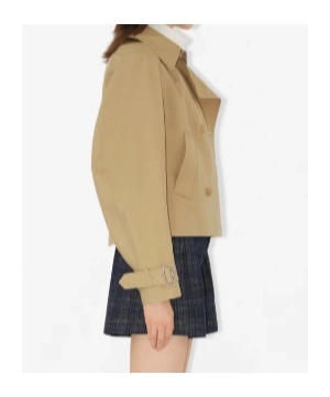 Burberry Cropped Cotton Trench Jacket With Signature Check Undercollar