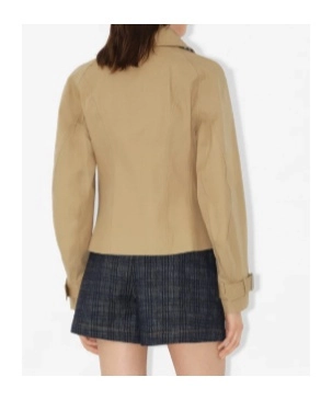 Burberry Cropped Cotton Trench Jacket With Signature Check Undercollar