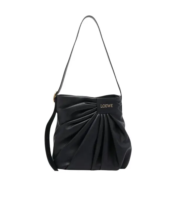 Loewe Ruched Logo Patch Shoulder Bag - Black