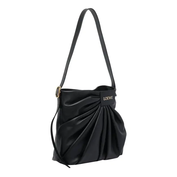 Loewe Ruched Logo Patch Shoulder Bag - Black