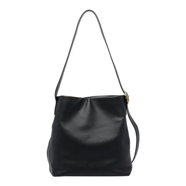 Loewe Ruched Logo Patch Shoulder Bag - Black