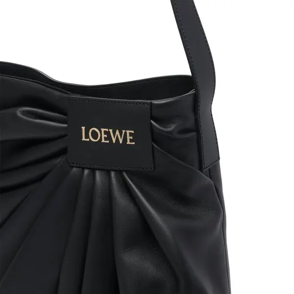 Loewe Ruched Logo Patch Shoulder Bag - Black