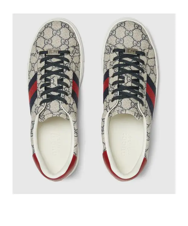 Gucci Ace Low-top Sneakers With Webbing And Metal Detail - Beige/blue