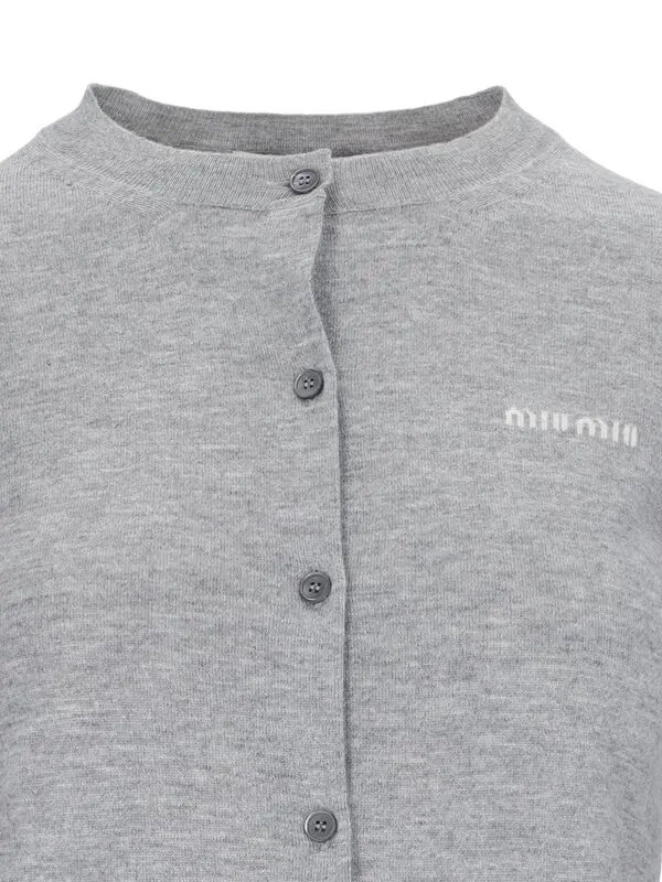 Miu Miu Crewneck Button-up Cardigan With Logo Detail