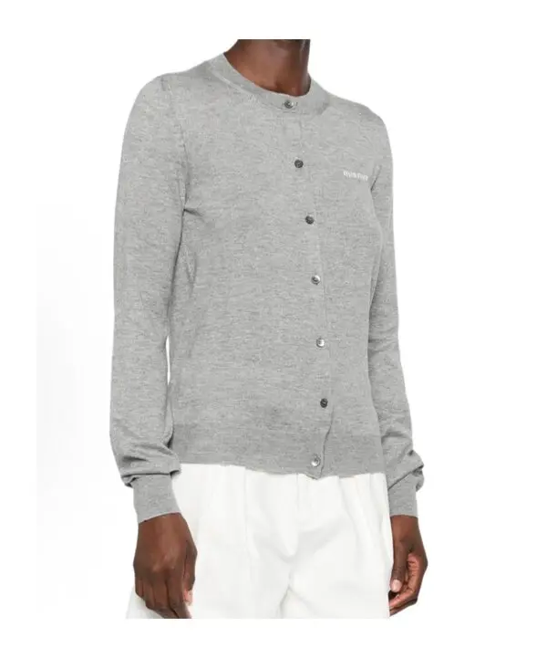 Miu Miu Crewneck Button-up Cardigan With Logo Detail