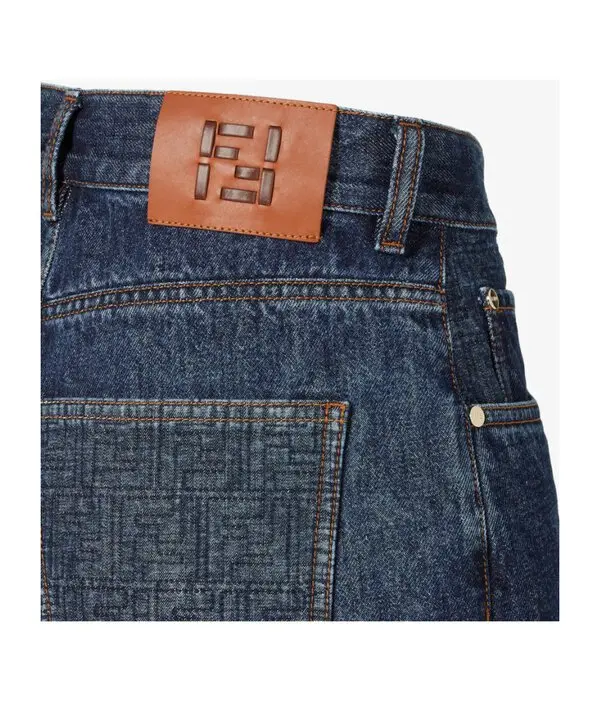 Fendi Logo Patch Denim Shorts - Blue