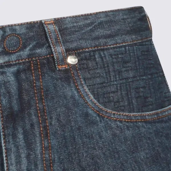 Fendi Logo Patch Denim Shorts - Blue