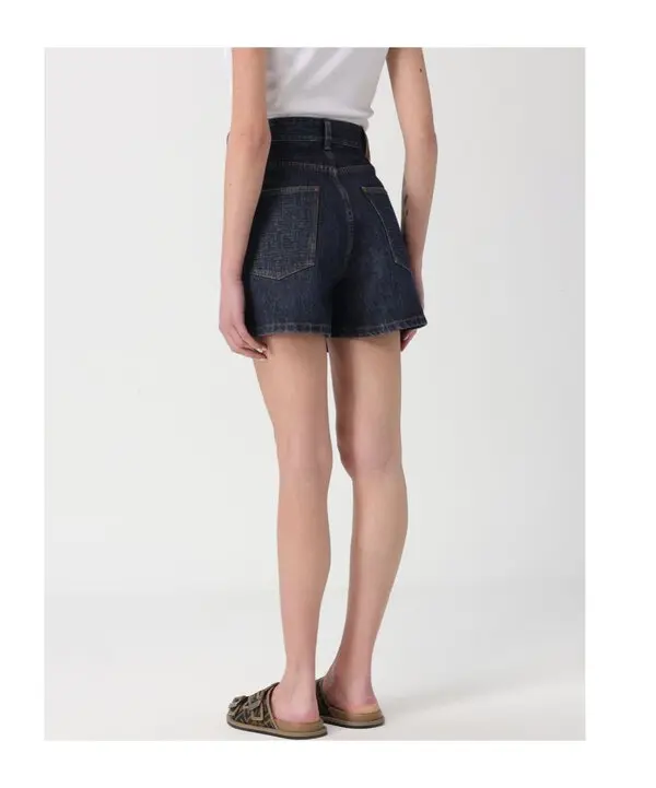 Fendi Logo Patch Denim Shorts - Blue