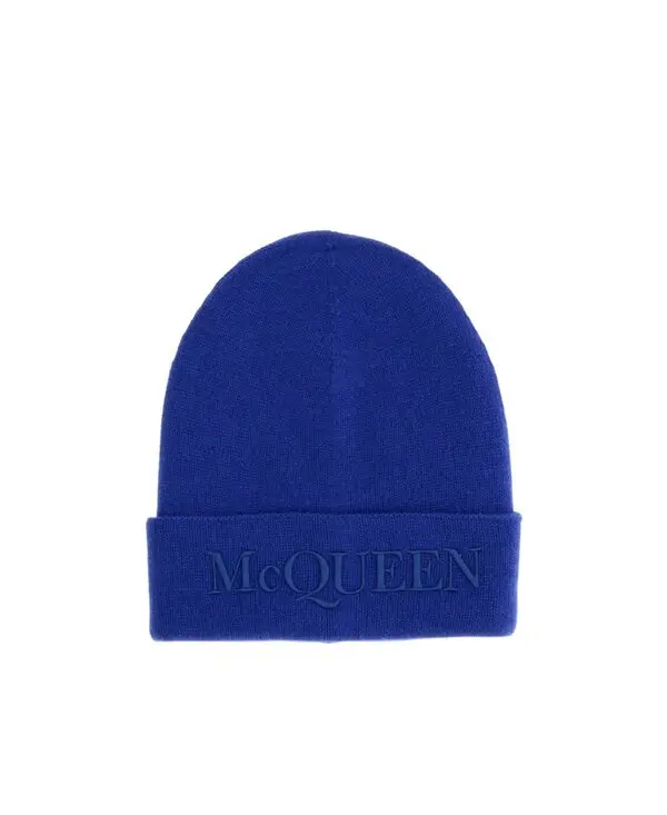 Alexander McQueen Logo Embroidered Knit Beanie - Blue
