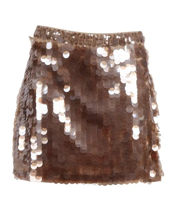 P.a.r.o.s.h Sequined Pleated Mini Skirt - Brown