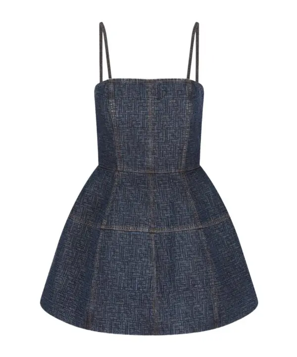 Fendi Ff Motif Denim Mini Dress - Dark Blue