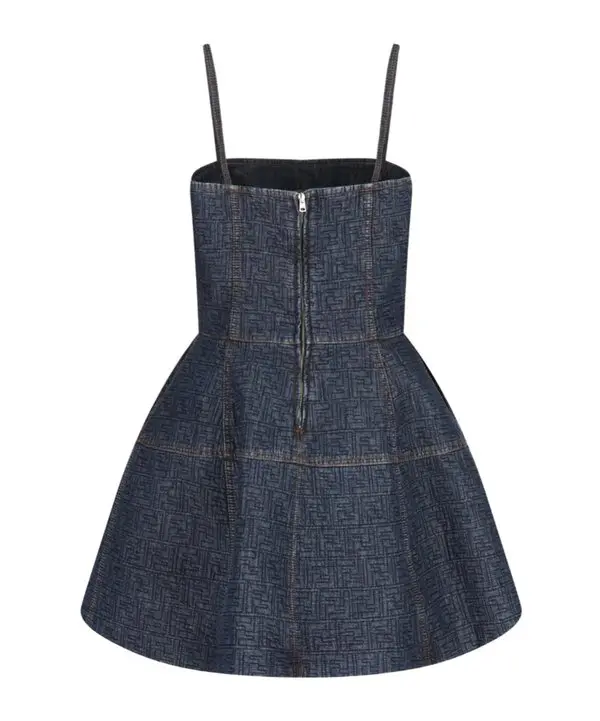 Fendi Ff Motif Denim Mini Dress - Dark Blue
