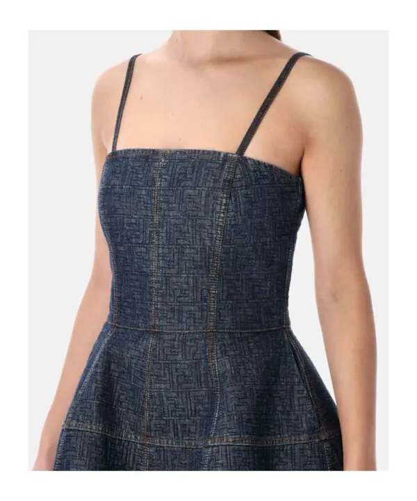 Fendi Ff Motif Denim Mini Dress - Dark Blue