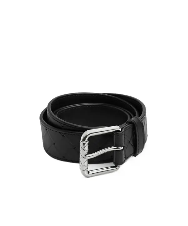 Bottega Veneta Intrecciato Embossed Leather Belt - Black